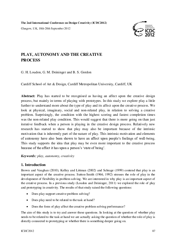 (PDF) Play, Autonomy and the Creative Process