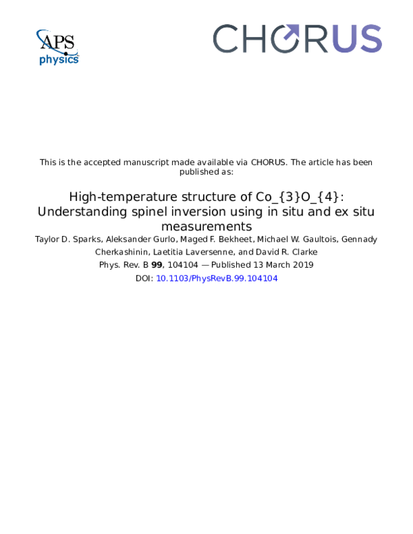 (PDF) High-temperature structure of Co3O4 : Understanding spinel ...