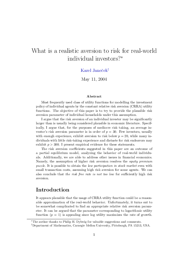 (PDF) What is a realistic aversion to risk for real-world individual ...