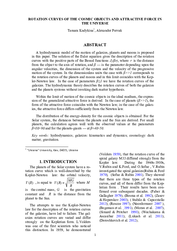 (PDF) Rotation Curves of the Cosmic Objects and Attractive Force in the ...