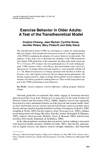 (PDF) Exercise behavior in older adults: a test of the transtheoretical ...