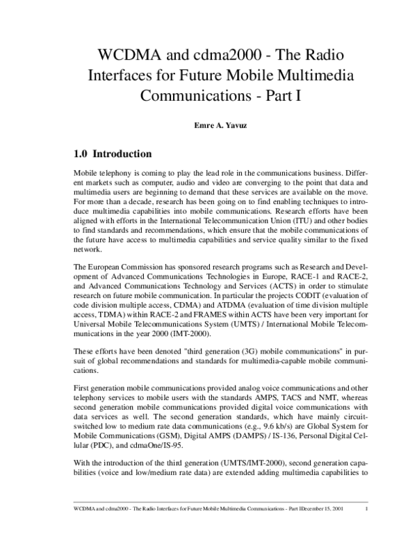 (PDF) WCDMA and cdma 2000-The Radio Interfaces for Future Mobile Multimedia Communications-Part I