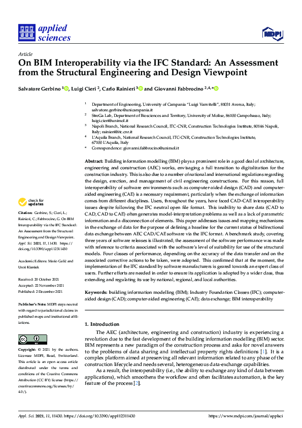 Pdf On Bim Interoperability Via The Ifc Standard An Assessment From The Structural