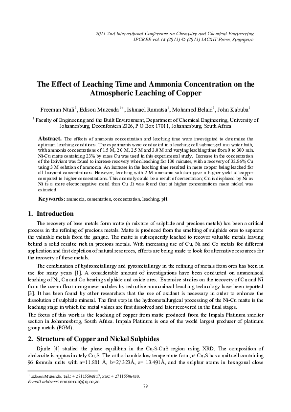(PDF) The effect of leaching time and ammonia concentration on the ...