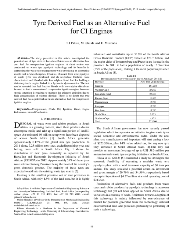 (PDF) Tyre Derived Fuel as an Alternative fuel for CI engines
