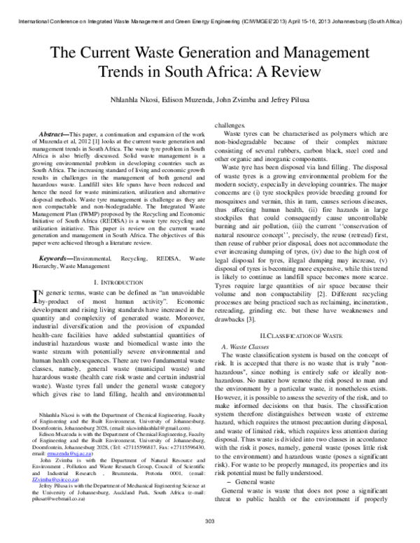 (PDF) The current waste generation and management trends in South ...