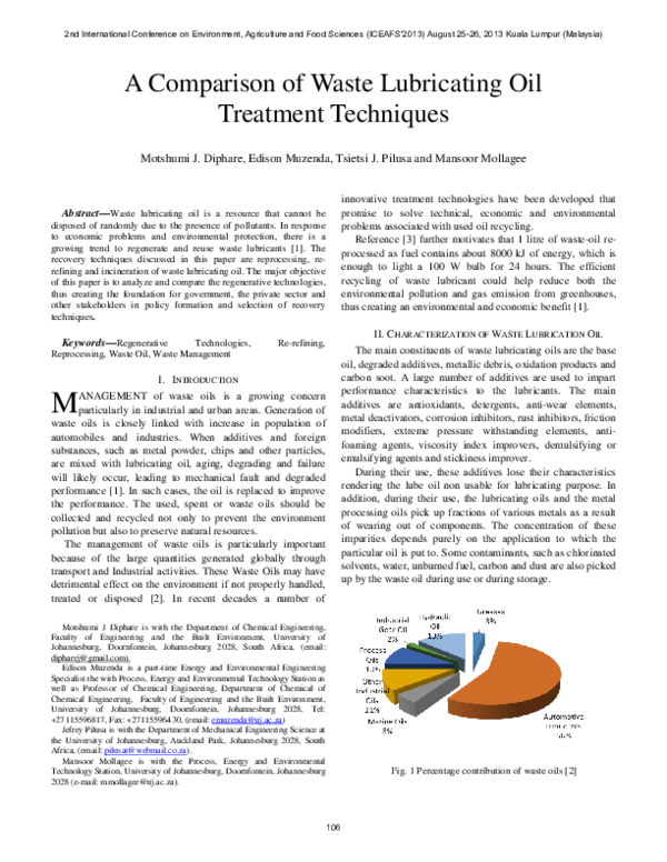 (PDF) A comparison of waste lubricating oil treatment techniques