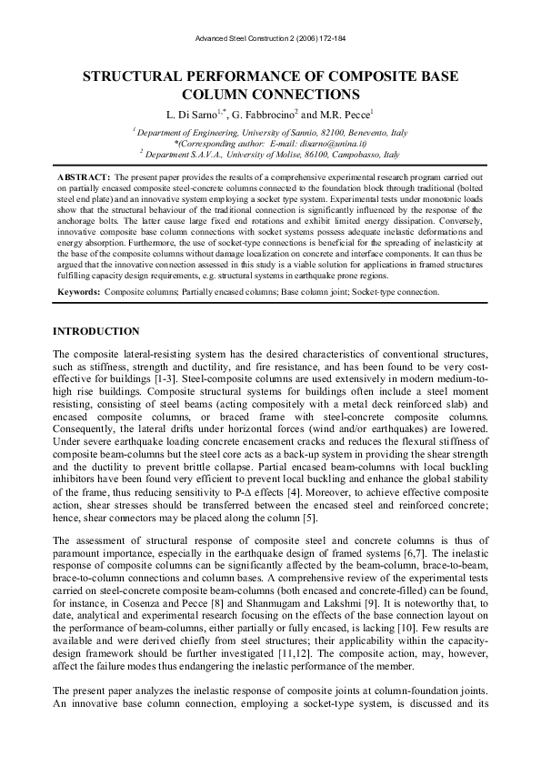 (PDF) Structural Performance of Composite Base Column Connections
