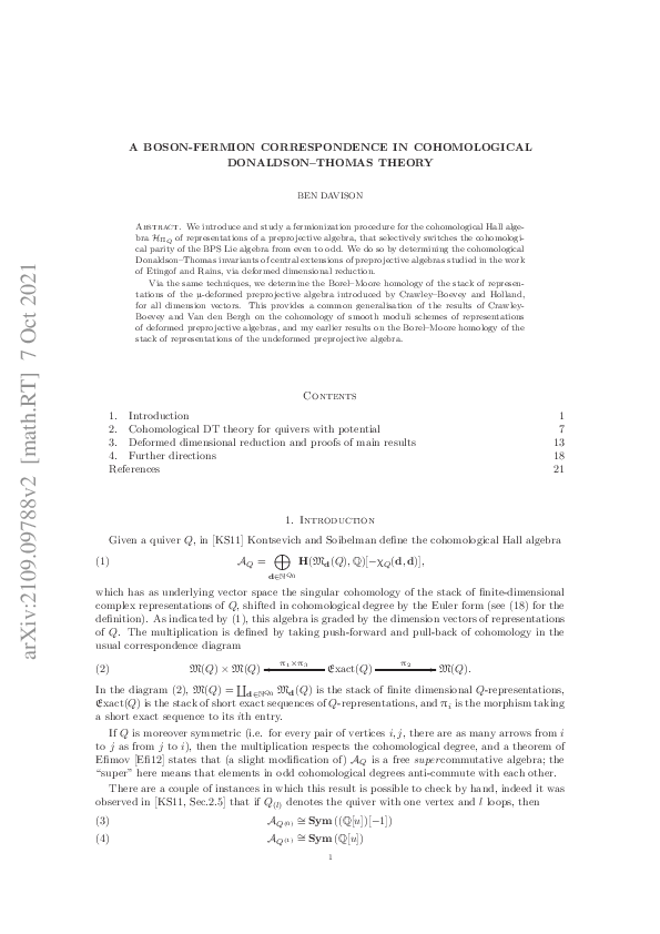 (PDF) A boson-fermion correspondence in cohomological Donaldson-Thomas theory