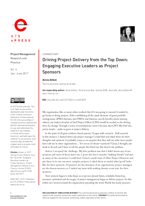 (PDF) Driving Project Delivery from the Top Down: Engaging Executive ...