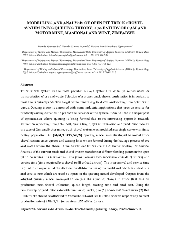 (DOC) MODELLING AND ANALYSIS OF OPEN PIT TRUCK SHOVEL SYSTEM USING ... (DOC) MODELLING AND ANALYSIS OF OPEN PIT TRUCK SHOVEL SYSTEM USING ...