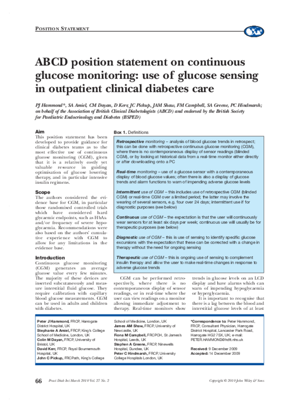 (PDF) ABCD position statement on continuous glucose monitoring: use of ...