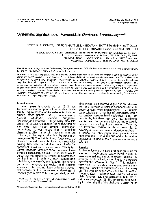 (PDF) Systematic significance of flavonoids in Derris and Lonchocarpus