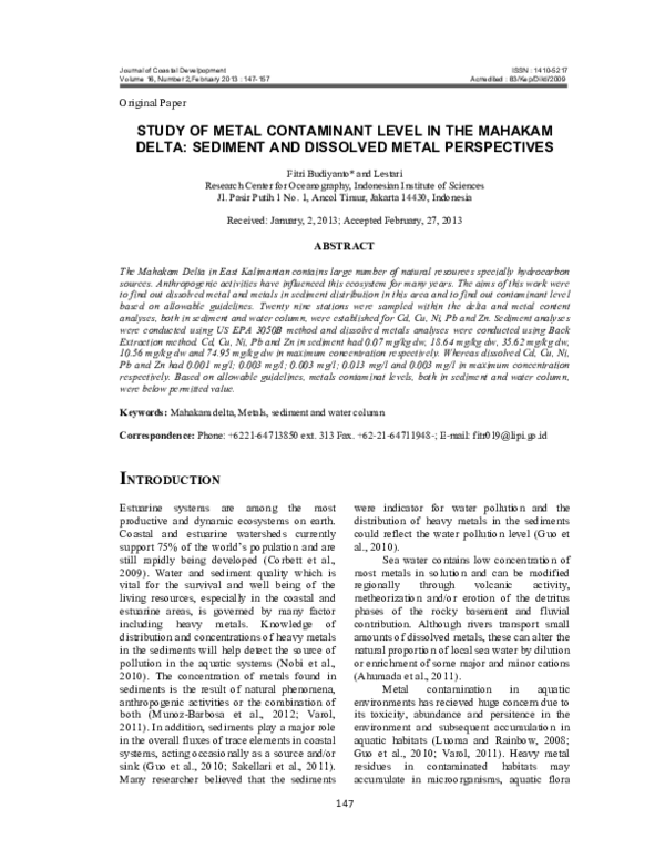 (PDF) Study of Metal Contaminant Level in the Mahakam Delta: Sediment ...