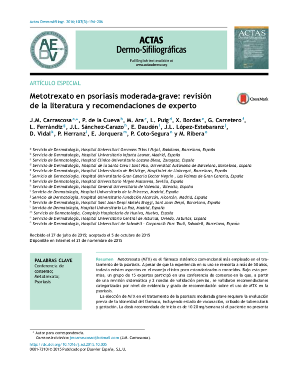 (PDF) Metotrexato en psoriasis moderada-grave: revisión de la ...