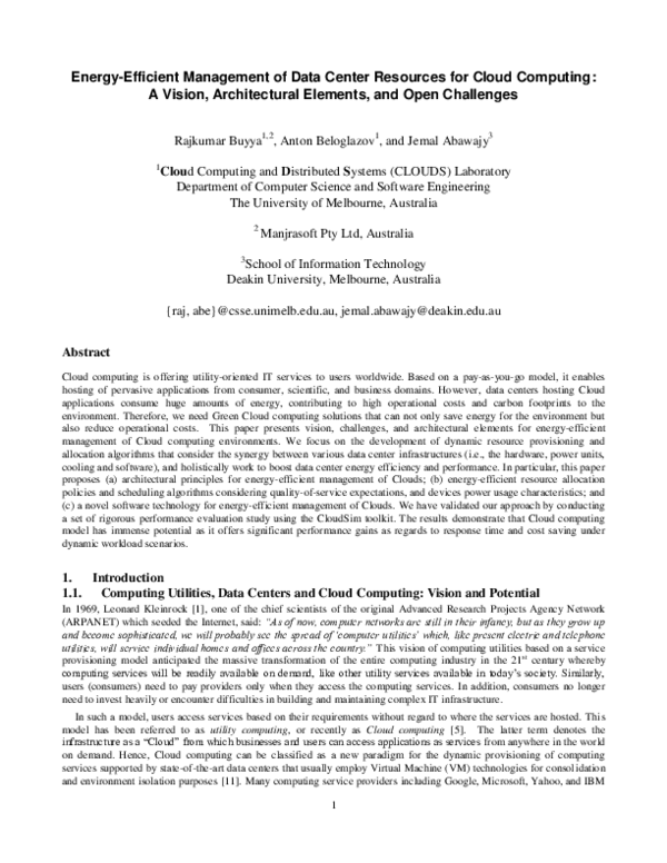 (PDF) Energy-Efficient Management of Data Center Resources for Cloud ...