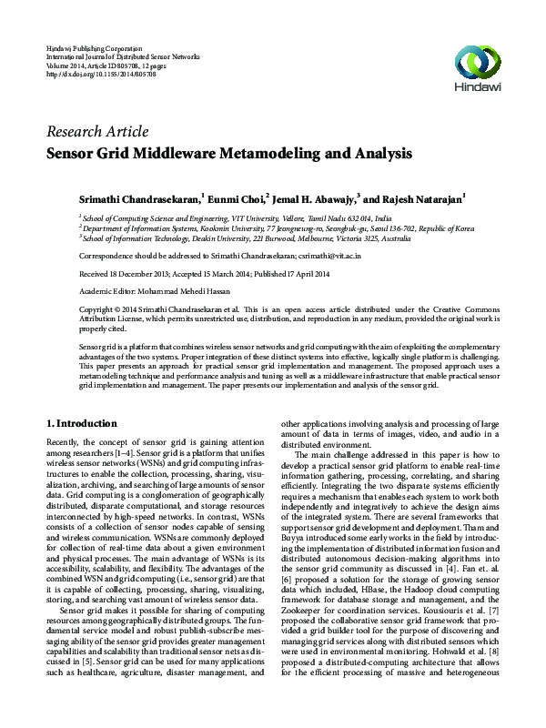 (PDF) Sensor Grid Middleware Metamodeling and Analysis