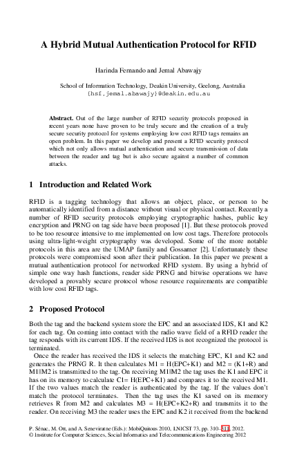 (PDF) A Hybrid Mutual Authentication Protocol for RFID