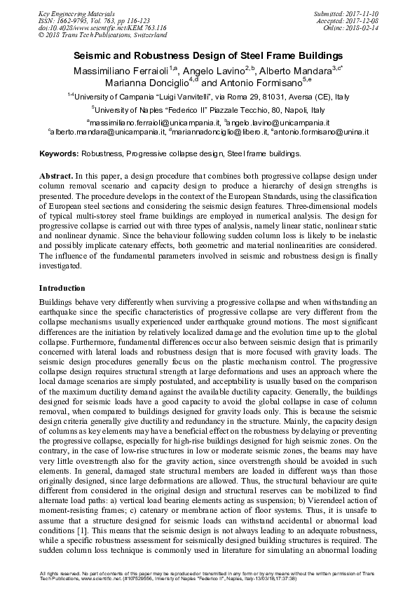 (PDF) Seismic and Robustness Design of Steel Frame Buildings