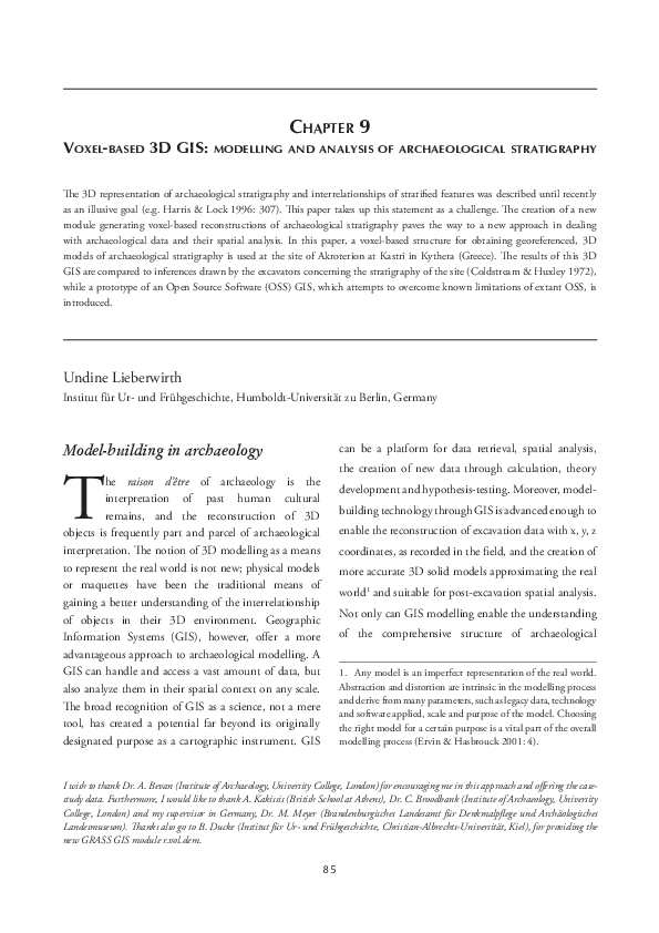 (PDF) Voxel-based 3d GIs: modellInG and analysIs of arChaeoloGICal stratIGraphy