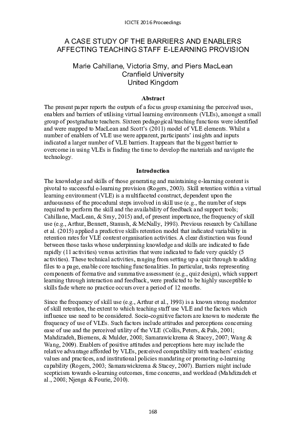 (PDF) A case study of the barriers and enablers affecting teaching ...