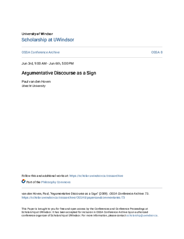 (PDF) Argumentative Discourse as a Sign