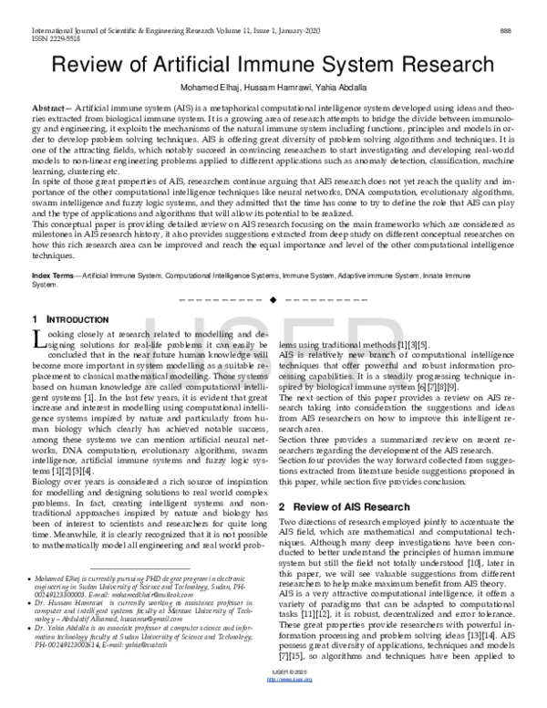 (PDF) Review of Artificial Immune System Research