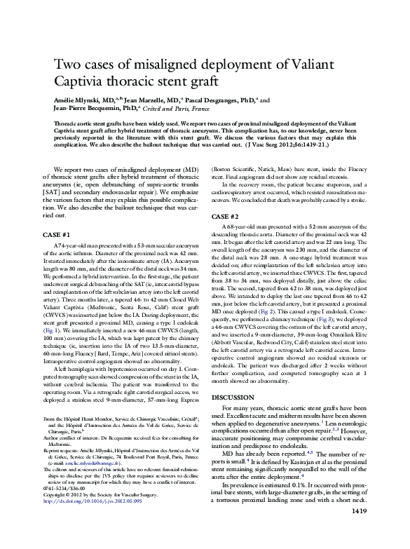 (PDF) Two cases of misaligned deployment of Valiant Captivia thoracic ...