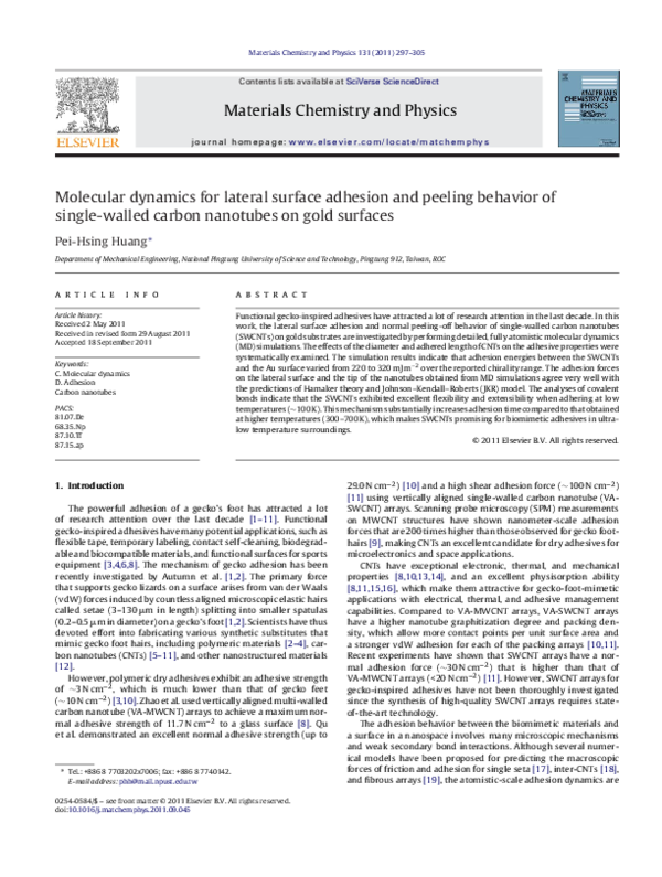 (PDF) Molecular dynamics for lateral surface adhesion and peeling ...