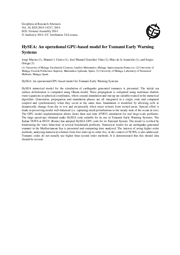 (PDF) HySEA: An operational GPU-based model for Tsunami Early Warning ...