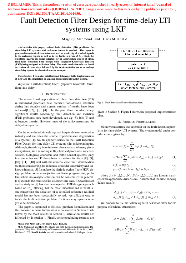 (PDF) Data-driven fault detection filter design for time-delay systems