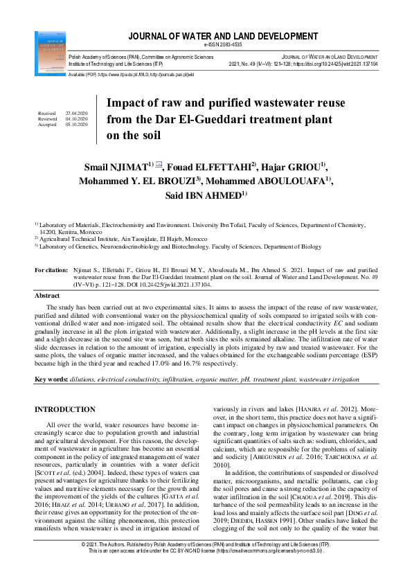 (PDF) Impact of raw and purified wastewater reuse from the Dar El ...