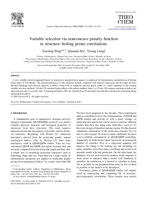 (PDF) Nonconcave Penalty for Variable Selection in Boiling Point Prediction