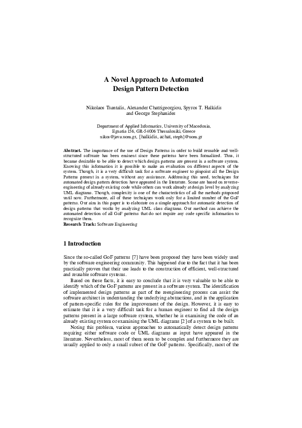 Pdf A Novel Approach To Automated Design Pattern Detection