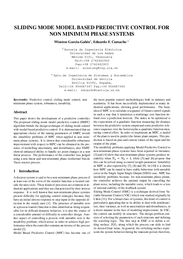 (PDF) Sliding mode model based Predictive Control for Non Minimun Phase System