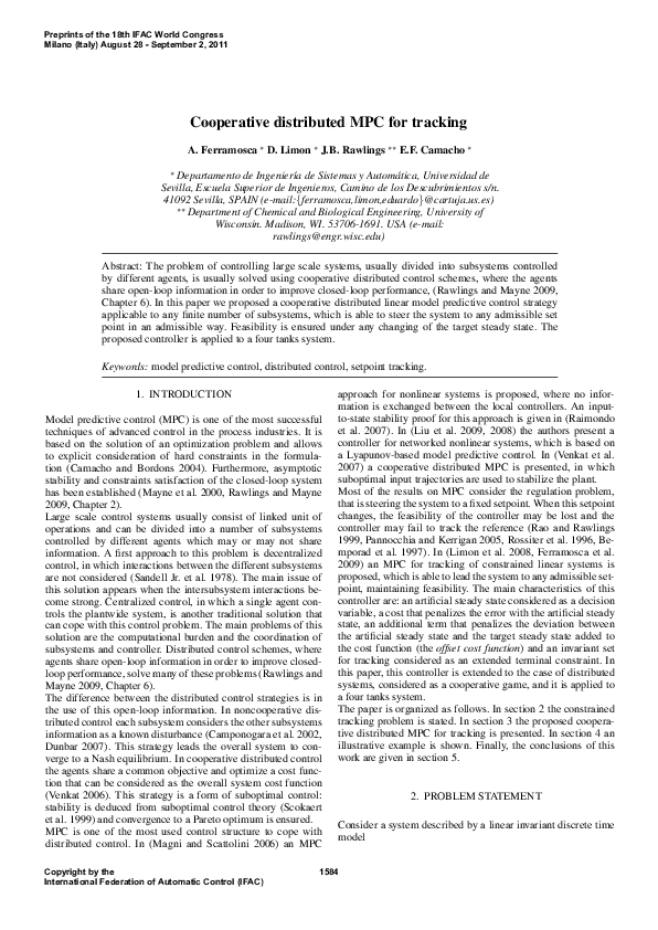 (PDF) Cooperative distributed MPC for tracking