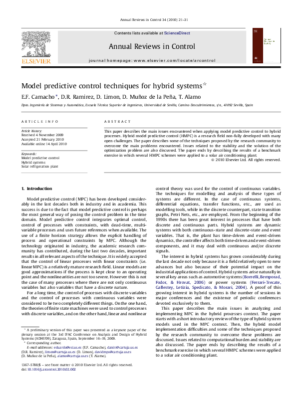 (PDF) Model predictive control techniques for hybrid systems