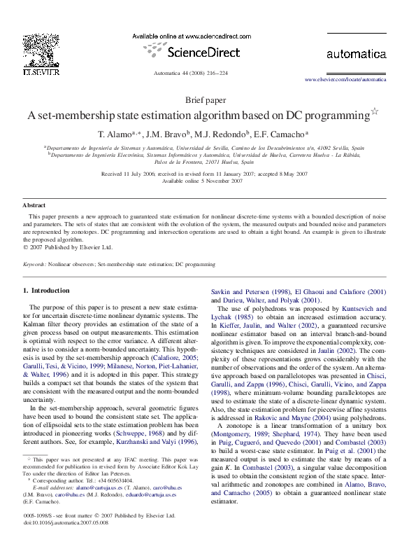 Pdf A Set Membership State Estimation Algorithm Based On Dc Programming