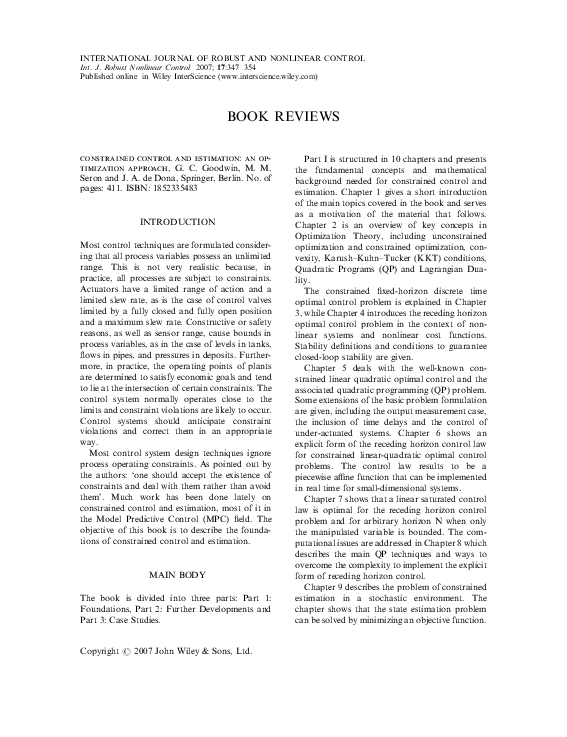 (PDF) Constrained control and estimation: an optimization approach, GC Goodwin, MM Seron and JA ...