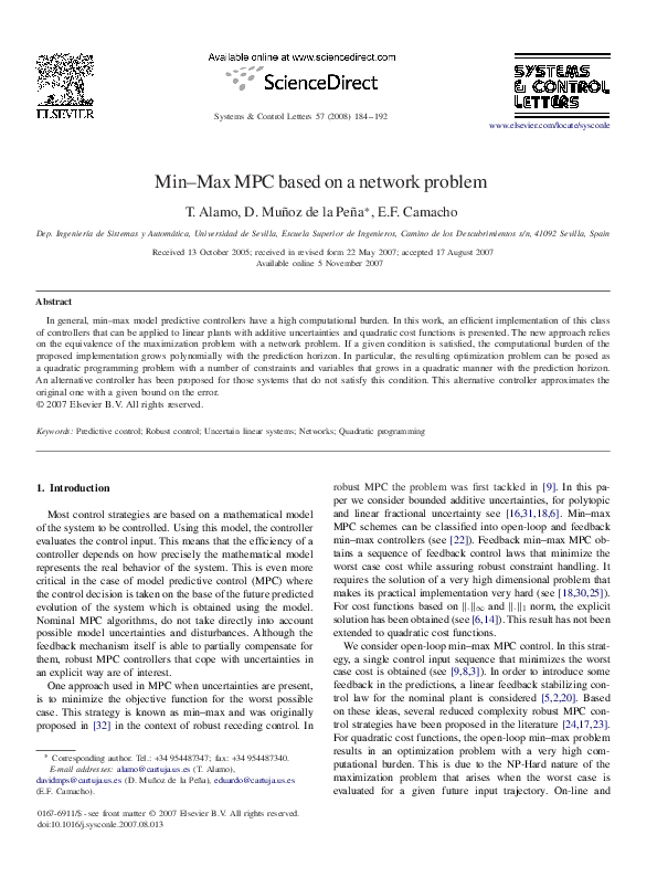 (PDF) Min–Max MPC based on a network problem