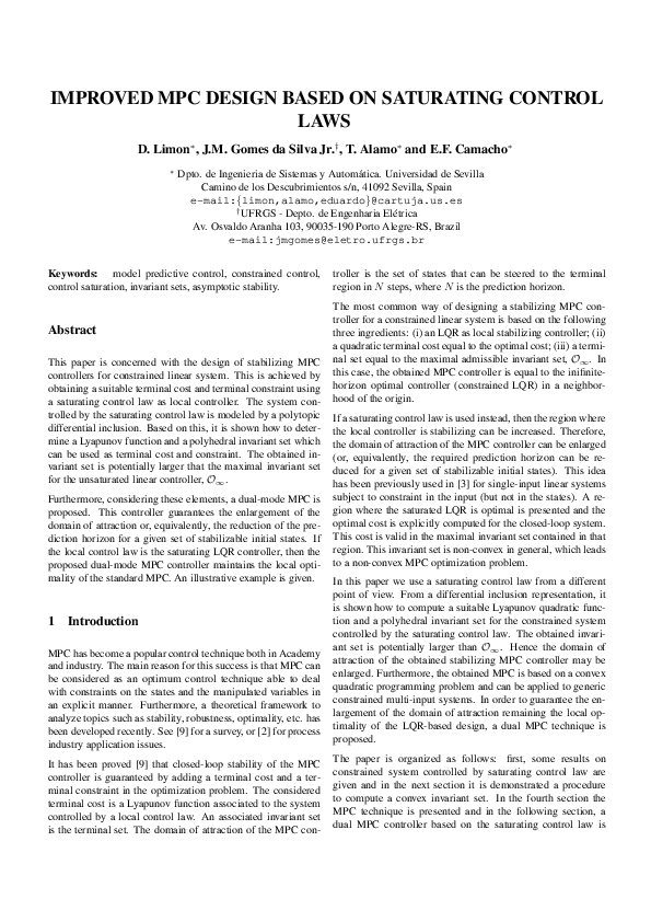 (PDF) Saturating Control in MPC for Linear Systems
