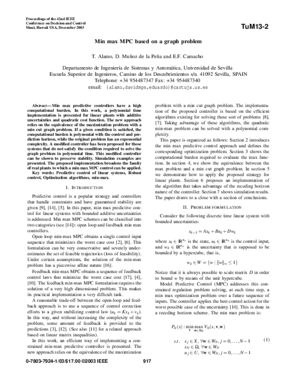 Pdf Min Max Mpc Based On A Graph Problem