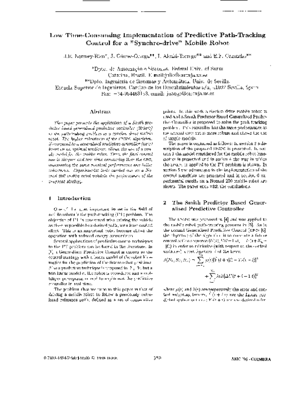 Pdf Low Time Consuming Implementation Of Predictive Path Tracking Control For A Synchro Drive