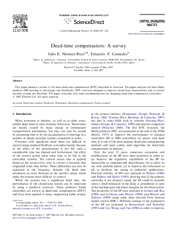(PDF) Dead-time compensators: A survey