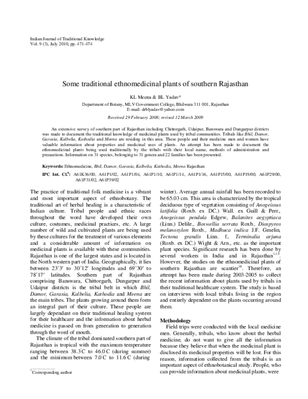 (PDF) Some traditional ethnomedicinal plants of southern Rajasthan