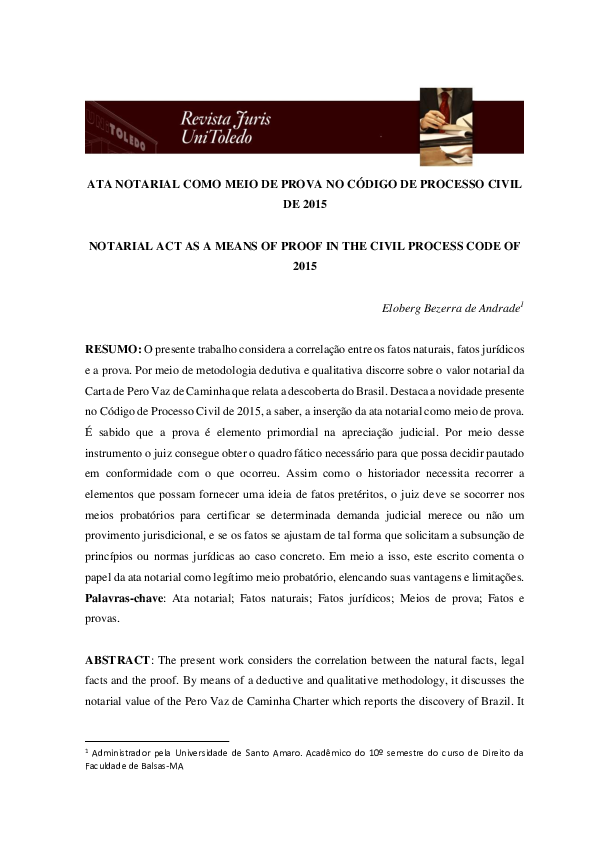 (PDF) Ata Notarial Como Meio De Prova No Código De Processo Civil De 2015