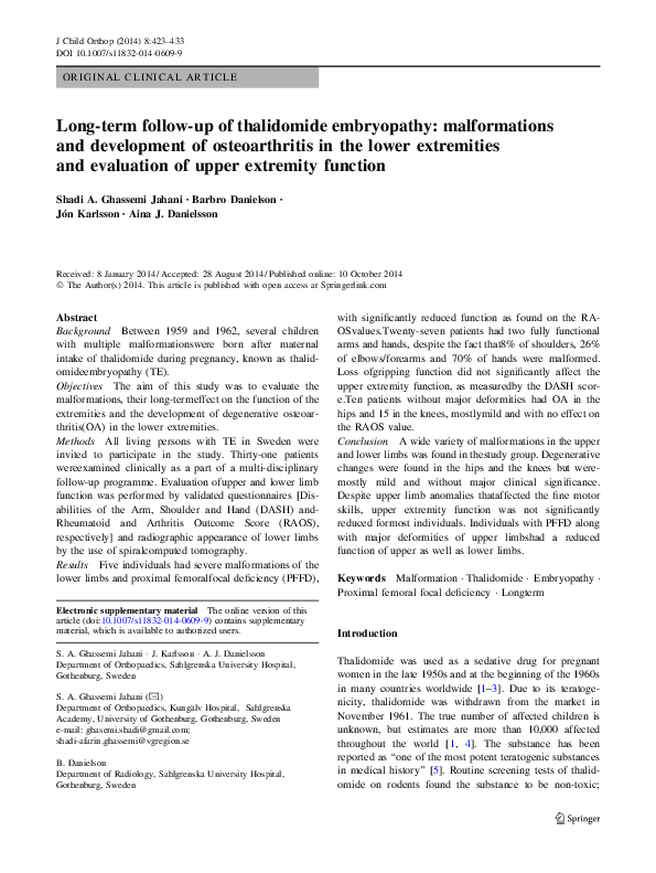 (PDF) Long-term follow-up of thalidomide embryopathy: malformations and ...