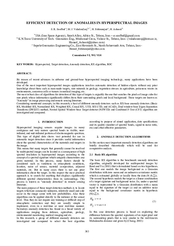 (PDF) Efficient Detection of Anomalies in Hyperspectral Images