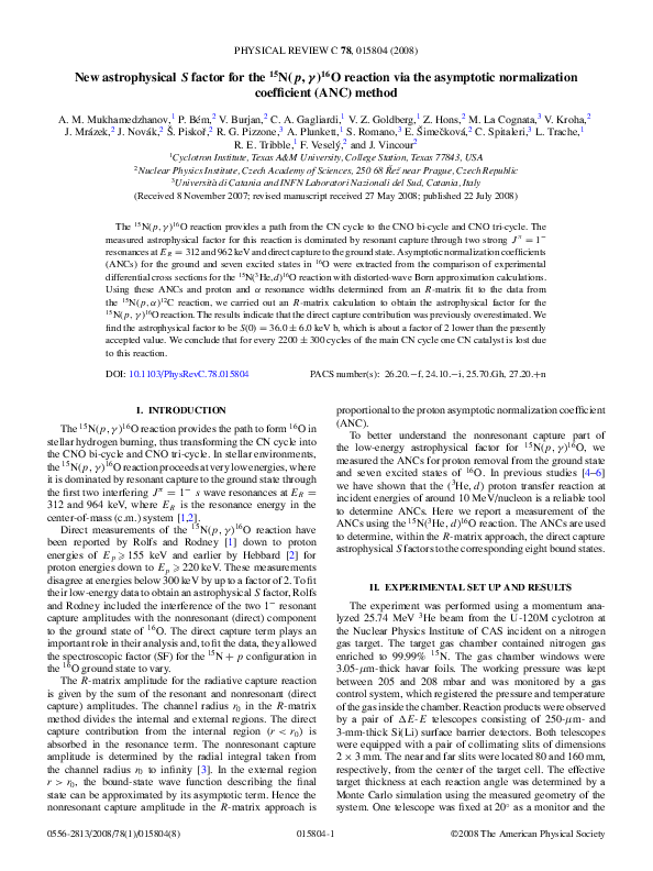 (PDF) New astrophysical S factor for the N15(p,gamma)O16 reaction via ...