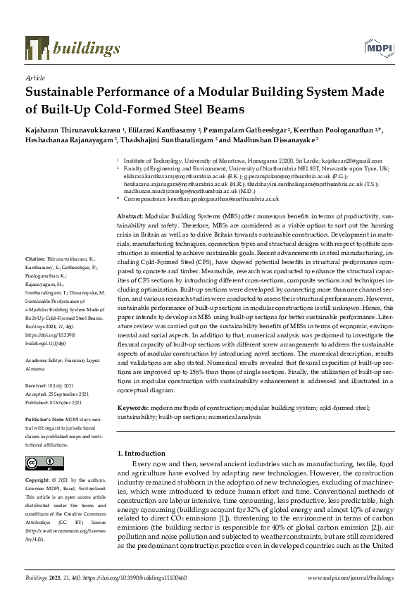 (PDF) Sustainable Performance of a Modular Building System Made of ...